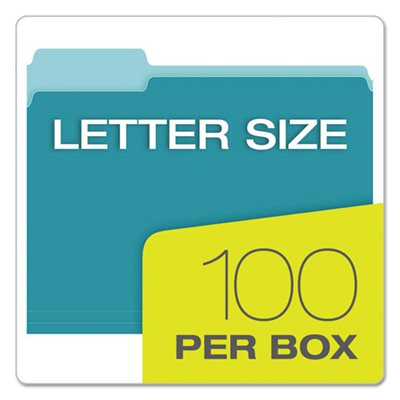 FILE FOLDER, Colored, 1 / 3 Cut Top Tab, Letter, Teal / Light Teal, 100 ...