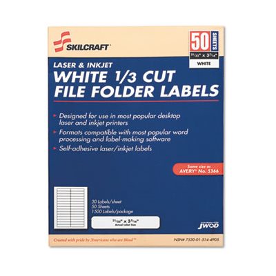 LABEL, 1 / 3 CUT FILE FOLDER LABEL, 2 / 3" X 3 7 / 16", 1500 / BOX