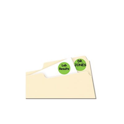 LABELS, COLOR-CODING, PRINTABLE, REMOVABLE, .75" dia, NEON GREEN, 1008 / PK
