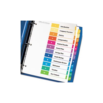 DIVIDERS, Ready Index, Customizable, Table of Contents, MULTI-COLOR, 12 ...
