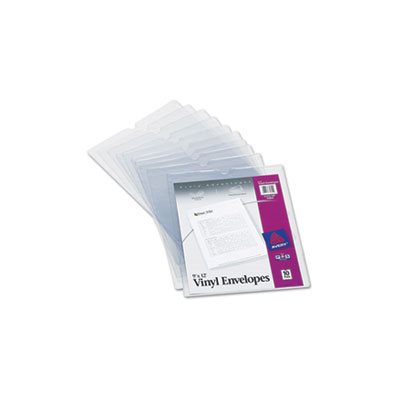 VINYL ENVELOPES, Top-Load, Clear, w / Thumb Notch, 9” x 12”, Clear, 10 / Pk
