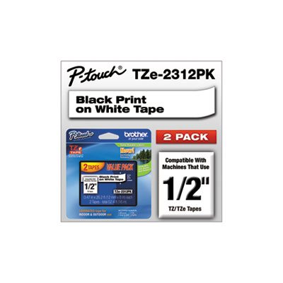 LABELING TAPE, TZe Standard Adhesive, Laminated, .5"w, Black on White ...