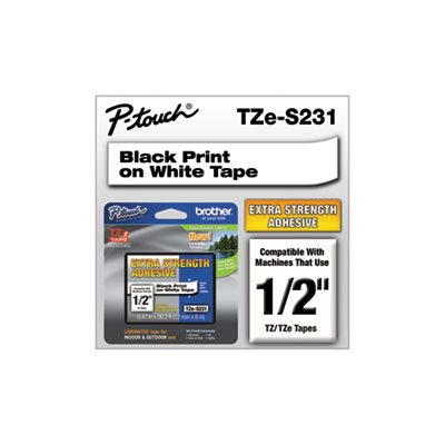 LABELING TAPE, TZe Extra-Strength Adhesive, Laminated, .5"w, Black on White
