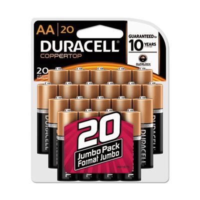 BATTERIES, AA, DURACELL CopperTop, Alkaline, w / Duralock Power Preserve Technology, 20 / PACK