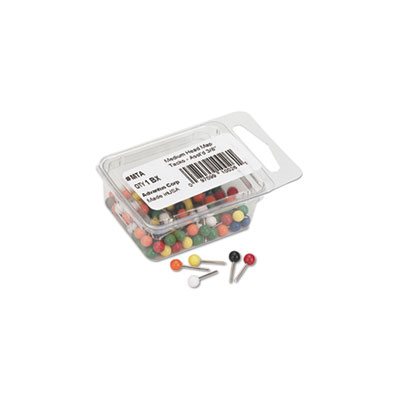 Map Tacks, Plastic, Assorted, .375", 100 / Box