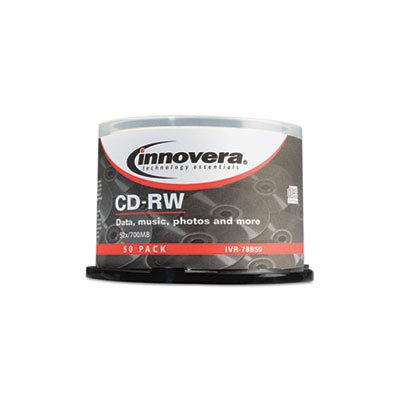 CD-RW Discs, Rewritable, 700MB / 80min, 12x, Spindle, Silver, 50 / Pack
