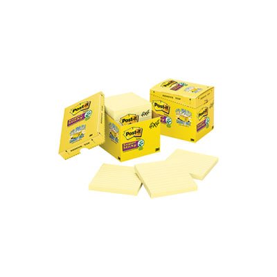 POST-IT NOTES, Canary Yellow, Lined, 4" x 4", 90-Sheet, 12 / Pack
