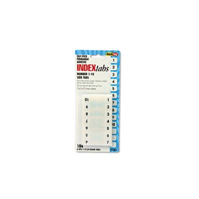 Side-Mount Self-Stick Plastic Index Tabs Nos 1-10, 1 inch, White, 104 ...